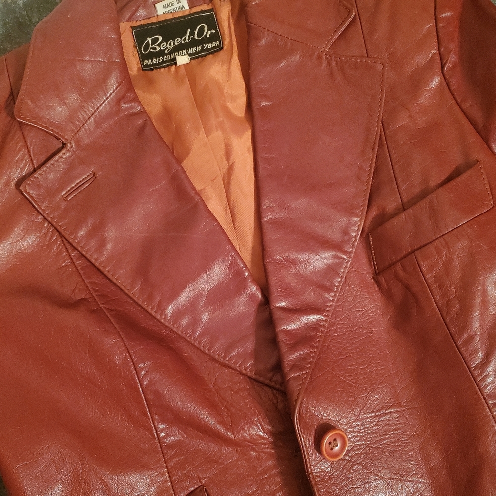 70s Beged-Or Leather Jacket, Rust Orange-Brown, Vinta… - Gem